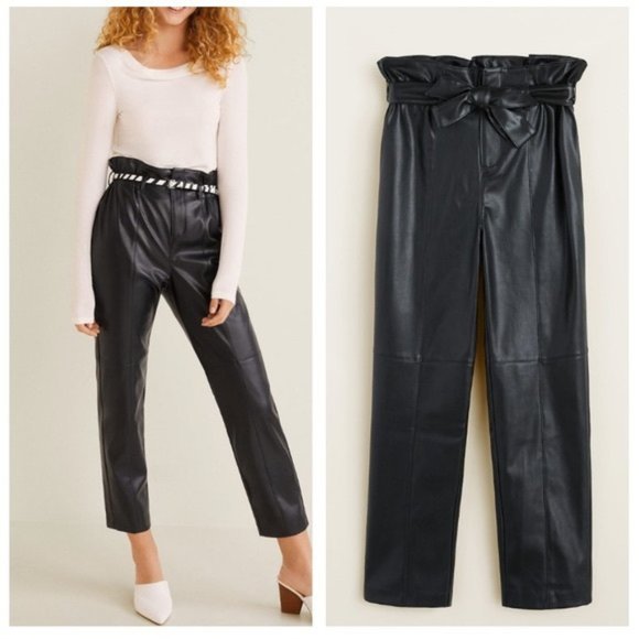 Mango | Pants & Jumpsuits | Mango Tie Waist Faux Leather Paper Bag ...